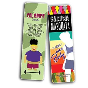 Creanoso Funny Workout Quotes Bookmarks Cards (12-Pack) - Unique Teacher Stocking Stuffers Gifts for Boys, Girls, Kids, Teens, Students - Book Reading Clippers