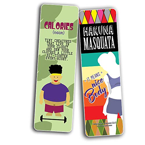 Creanoso Funny Workout Quotes Bookmarks Cards (12-Pack) - Unique Teacher Stocking Stuffers Gifts for Boys, Girls, Kids, Teens, Students - Book Reading Clippers