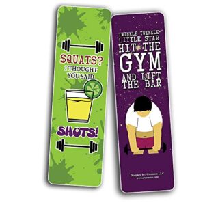 Creanoso Funny Workout Quotes Bookmarks Cards (12-Pack) - Unique Teacher Stocking Stuffers Gifts for Boys, Girls, Kids, Teens, Students - Book Reading Clippers