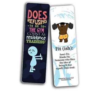 Creanoso Funny Workout Quotes Bookmarks Cards (12-Pack) - Unique Teacher Stocking Stuffers Gifts for Boys, Girls, Kids, Teens, Students - Book Reading Clippers