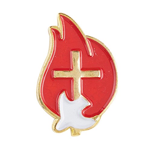 Red and Gold Toned Holy Spirit Confirmation Lapel Pin with Bookmark, 3/4 Inch, Pack of 12