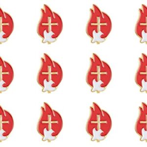 Red and Gold Toned Holy Spirit Confirmation Lapel Pin with Bookmark, 3/4 Inch, Pack of 12