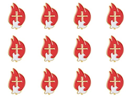 Red and Gold Toned Holy Spirit Confirmation Lapel Pin with Bookmark, 3/4 Inch, Pack of 12