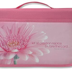 Psalm 96:13 Flower Bible Cover for Women, Zippered, with Handle, Canvas, Pink, Large