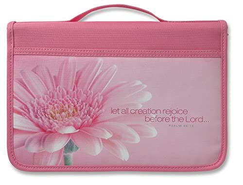 Psalm 96:13 Flower Bible Cover for Women, Zippered, with Handle, Canvas, Pink, Large