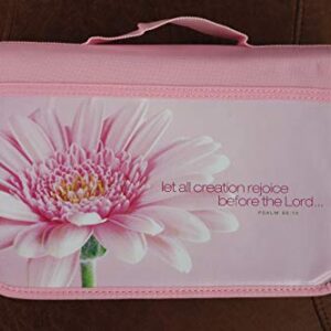 Psalm 96:13 Flower Bible Cover for Women, Zippered, with Handle, Canvas, Pink, Large