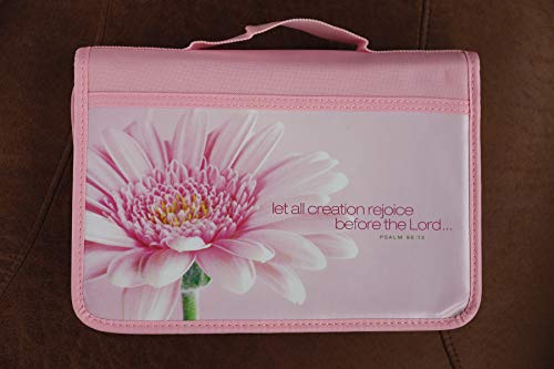 Psalm 96:13 Flower Bible Cover for Women, Zippered, with Handle, Canvas, Pink, Large