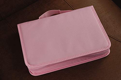 Psalm 96:13 Flower Bible Cover for Women, Zippered, with Handle, Canvas, Pink, Large