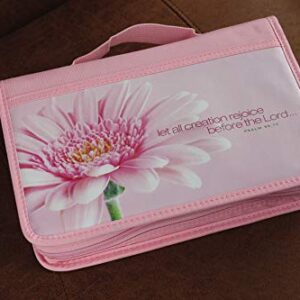 Psalm 96:13 Flower Bible Cover for Women, Zippered, with Handle, Canvas, Pink, Large