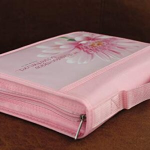 Psalm 96:13 Flower Bible Cover for Women, Zippered, with Handle, Canvas, Pink, Large