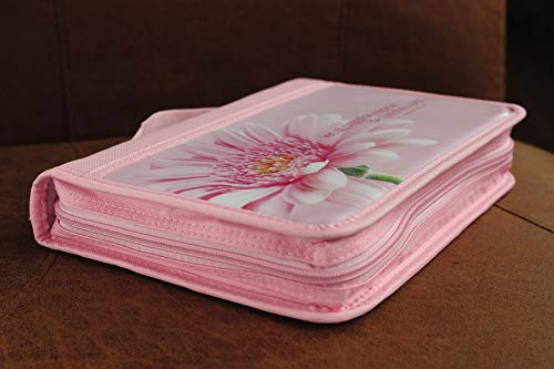 Psalm 96:13 Flower Bible Cover for Women, Zippered, with Handle, Canvas, Pink, Large