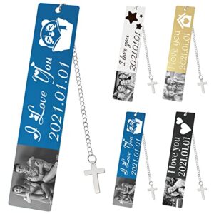 personalized engraved bookmarks with picture logo custom laser photo name book mark customized metal bookmarks with cross for women men teacher valentine’s day gift-blue