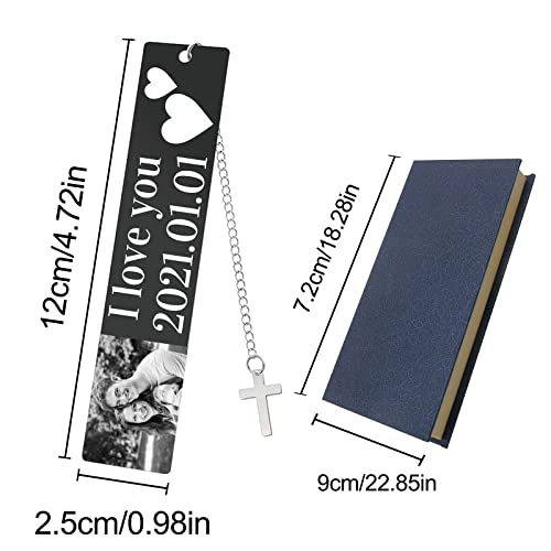 Personalized Engraved Bookmarks with Picture Logo Custom Laser Photo Name Book Mark Customized Metal Bookmarks with Cross for Women Men Teacher Valentine’s Day Gift-Blue