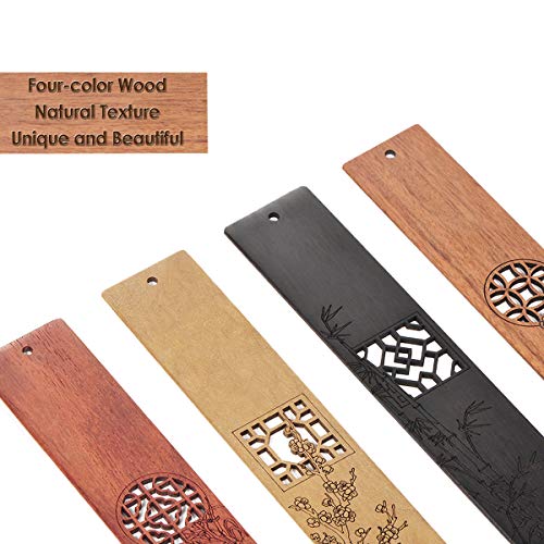 4pcs High-Grade Solid Wood Bookmarks Carved with Plum Orchid Bamboo Chrysanthemum Bookmarks for Women Men and Family