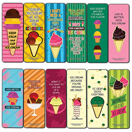 Funny Ice Cream Quotes Bookmarks (30-Pack) - Classroom Reward Incentives for Students and Children - Stocking Stuffers Party Favors & Giveaways for Teens & Adults