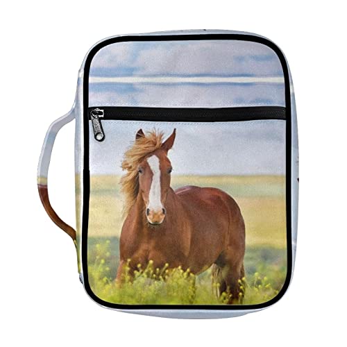 JEOCODY Wild Horse Bible Cover Case for Women Bible Case Large Bible Bags Study Book Cover for Kids with Handle and Pockets Carrying Bible Holder Church Tote Bags for Christian