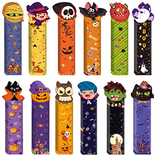 72 Pcs Halloween Bookmark Rulers Party Favor Pack with Halloween Themed Prints Cartoon Pumpkin Book Marks Halloween Book Marks for Halloween Party Decor Classroom Rewards and Trick or Treat Prizes