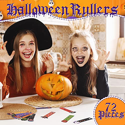 72 Pcs Halloween Bookmark Rulers Party Favor Pack with Halloween Themed Prints Cartoon Pumpkin Book Marks Halloween Book Marks for Halloween Party Decor Classroom Rewards and Trick or Treat Prizes