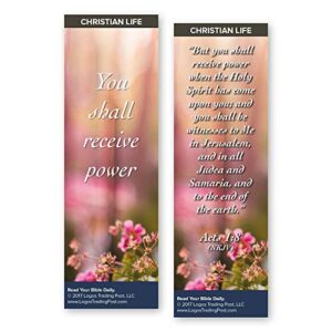 Christian Bookmark with Bible Verse, Pack of 25, Christian Life Themed, You Shall Receive Power, Acts 1:8