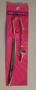 martini glass metal bookmark with charm