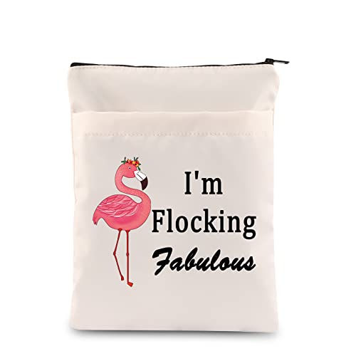 LEVLO Pink Flamingo Lovers Gifts I'm Flocking Fabulous Book Cover Book Sleeve Zipper Pocket with Flamingo Pattern BFF Gift (I'm Flocking Fabulous)