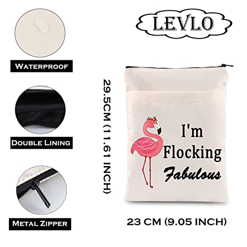 LEVLO Pink Flamingo Lovers Gifts I'm Flocking Fabulous Book Cover Book Sleeve Zipper Pocket with Flamingo Pattern BFF Gift (I'm Flocking Fabulous)