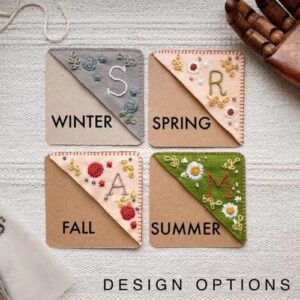 2023 New Style Bookmark Hand Embroidered Corner Bookmark, Season Topic Flower Letter Embroidery Bookmarks, Felt Triangle Page Corner Handmade Bookmark, Felt Triangle Bookmark (Summer)