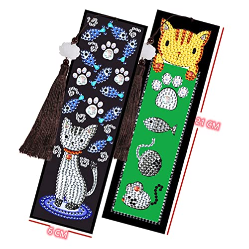 Fish Cat Diamond Painting Bookmark - pigpigboos 2 Pieces DIY Bookmark Diamond Painting Kit Crystal Diamond Dots Bookmark Set Special Shaped Bookmark Diamond Painting for Adult Kids