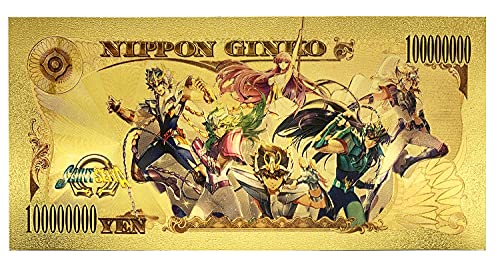 YJacuing Anime Saint Seiya Gold Coated Banknote, Limited Edition Collectible Bill Bookmark (5 PCS Collection)