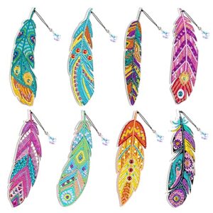 6 pcs 5d diamond painting bookmarks diy feather bookmark crystal pendant bookmark for home office school,diamond painting arts crafts gifts for adults and kids