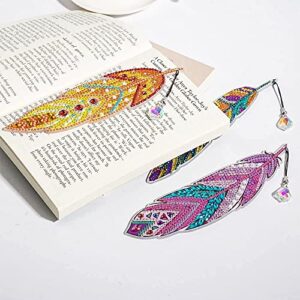 6 Pcs 5D Diamond Painting Bookmarks DIY Feather Bookmark Crystal Pendant Bookmark for Home Office School,Diamond Painting Arts Crafts Gifts for Adults and Kids