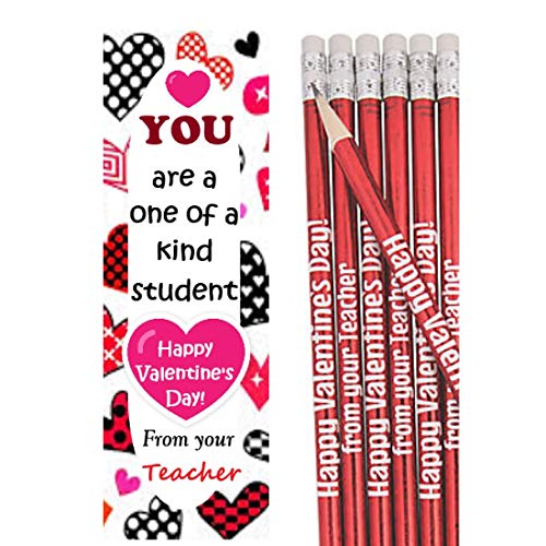 Biblebanz Class Valentines For Classroom You Are One Of A Kind Valentines For Students From Teacher Heart Bookmarks With Red Pencils Valentine's Day Exchanges (24 Sets)