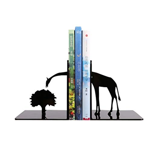 FABAX Bookends Bookends Creative Giraffe Metal Desk Stands Bookend Holder Office School Supplie Stationery Valentine Gift Home Decoration Book Stand (Color : Black)