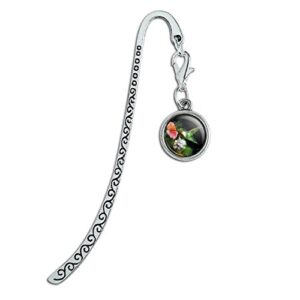 ruby’s hummingbird flower garden metal bookmark page marker with charm