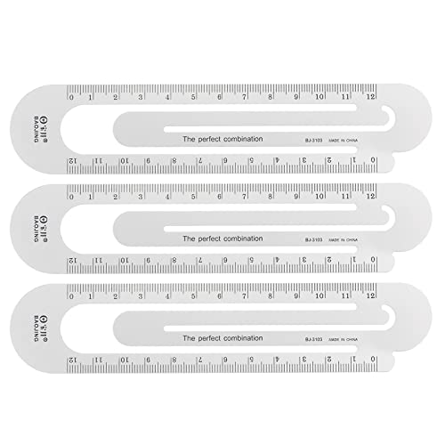 HARFINGTON 3pcs Straight Ruler 12cm Metric Aluminum Alloy Ruler Scale on Both Sides Hollow Paper Clip Design Bookmark Measuring Tool for Children Study Classroom Office, Silver Tone