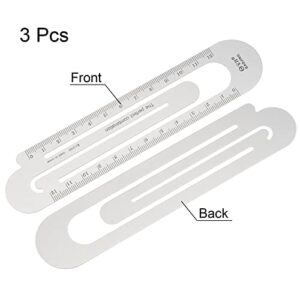 HARFINGTON 3pcs Straight Ruler 12cm Metric Aluminum Alloy Ruler Scale on Both Sides Hollow Paper Clip Design Bookmark Measuring Tool for Children Study Classroom Office, Silver Tone