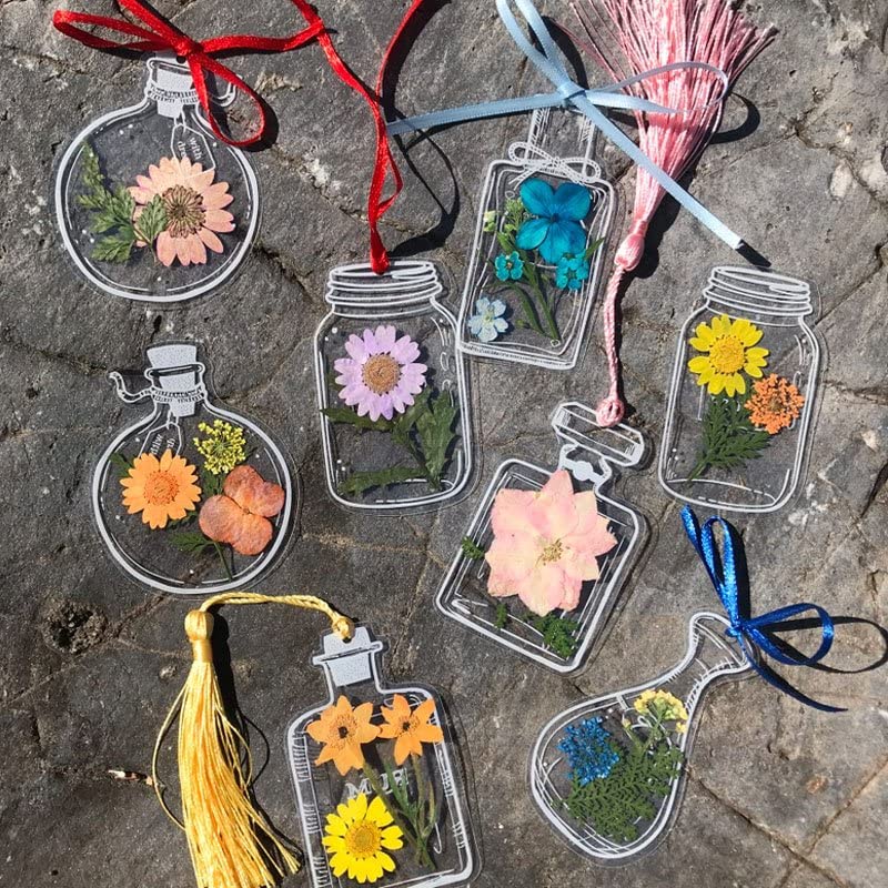 30PCS Dried Flower Bookmarks, Transparent Dried Flower Bookmarks, DIY Plant Bookmark, Handmade Plant Specimens Bookmarks, Glassware Stickers, Flower Page Clips Bookmarks (C)