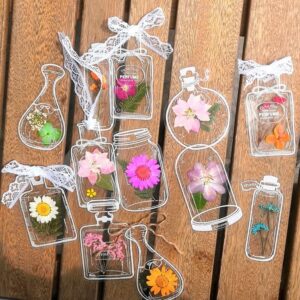 30PCS Dried Flower Bookmarks, Transparent Dried Flower Bookmarks, DIY Plant Bookmark, Handmade Plant Specimens Bookmarks, Glassware Stickers, Flower Page Clips Bookmarks (C)