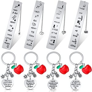 appreciation gifts for teacher include 4 pieces metal teacher appreciation bookmark 4 pieces heart and round pendant teacher keychain thank you teacher gifts for women men graduation christmas