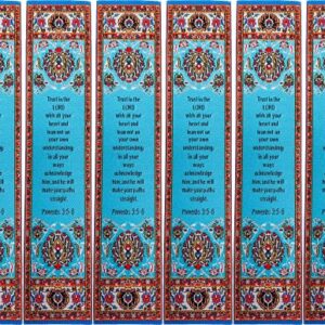 Trust in The Lord - Blue, Bulk Pack of 6 Woven Fabric Christian Bookmarks, Silky Soft Proverbs 3:5-6 Flexible Bookmarker for Novels Books and Bibles, Religious Memory Verse Gift