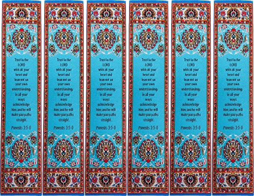 Trust in The Lord - Blue, Bulk Pack of 6 Woven Fabric Christian Bookmarks, Silky Soft Proverbs 3:5-6 Flexible Bookmarker for Novels Books and Bibles, Religious Memory Verse Gift