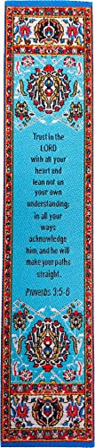 Trust in The Lord - Blue, Bulk Pack of 6 Woven Fabric Christian Bookmarks, Silky Soft Proverbs 3:5-6 Flexible Bookmarker for Novels Books and Bibles, Religious Memory Verse Gift