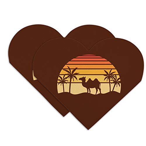 Camel in The Desert Sunset with Palm Trees Heart Faux Leather Bookmark - Set of 2