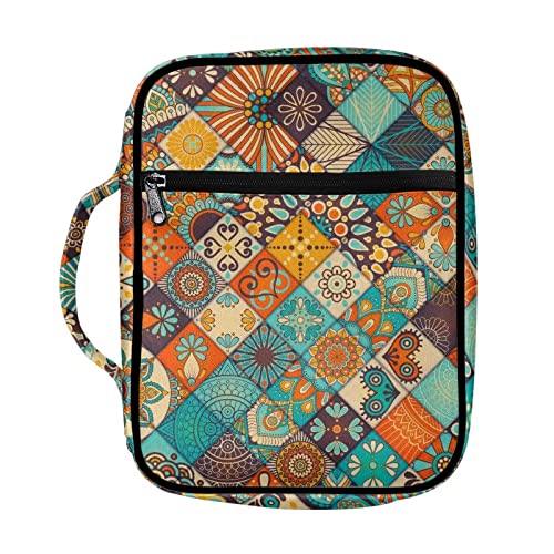 WHOSGNIHT Bible Cover, Women's Boho Southwest Mandala Floral Carrying Book Case Church Bag Bible Protective with Handle Zippered Pocket for Gift