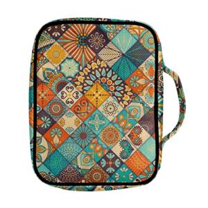 WHOSGNIHT Bible Cover, Women's Boho Southwest Mandala Floral Carrying Book Case Church Bag Bible Protective with Handle Zippered Pocket for Gift