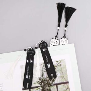 BEERBINGER Bookmarks, Cute Cartoon Cat Wooden Book Page with Tassel Student Stationery School