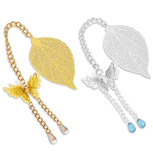 2 Pack Bookmarks Metal, Leaf Bookmarks with Pendant, Gifts for Adults and Kids,Perfect Kids Office School Reading and Gifts and Collections(Water Droplets)