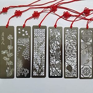 Sanle 8 Pcs Metal Bookmark Hollow Art Stainless Steel Book Mark with red Endless Knot