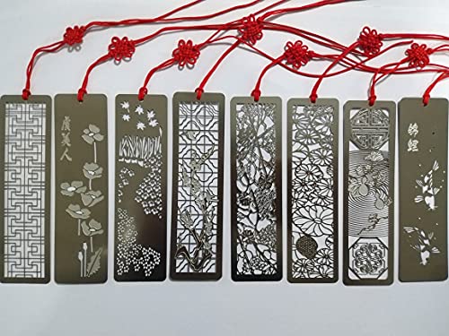 Sanle 8 Pcs Metal Bookmark Hollow Art Stainless Steel Book Mark with red Endless Knot