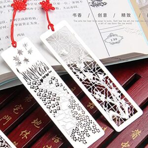 Sanle 8 Pcs Metal Bookmark Hollow Art Stainless Steel Book Mark with red Endless Knot